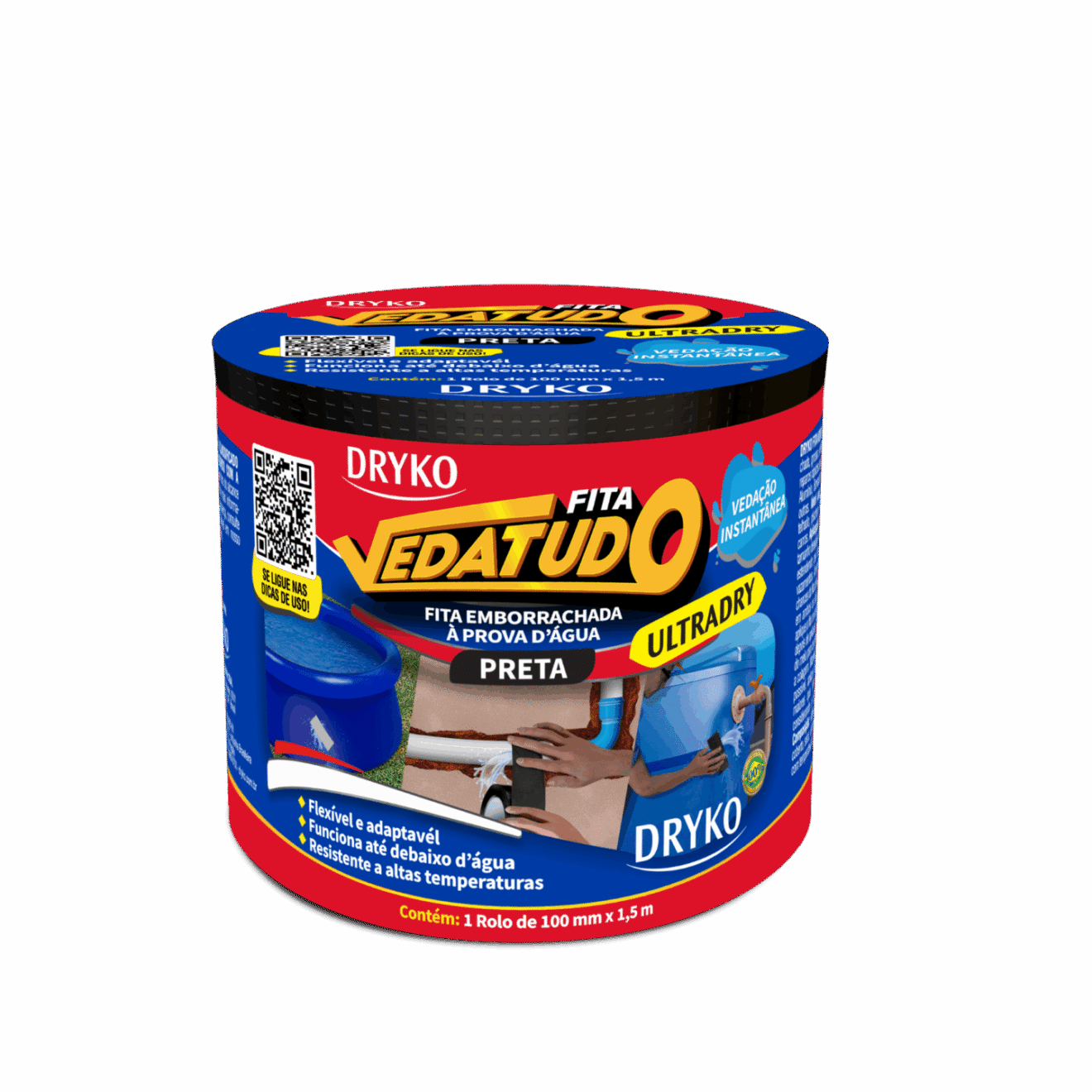 Rollo de Cinta Multiusos Negra de 10cm x 1.5m. Driko ULTRADRY-PTO ...